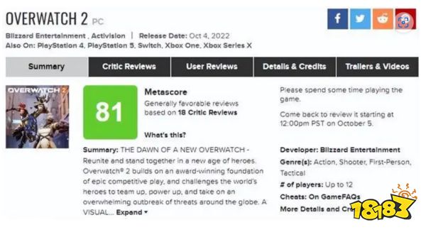 守望先锋2M站评分出炉 均分81虽不完美但好玩_18183守望先锋2专区