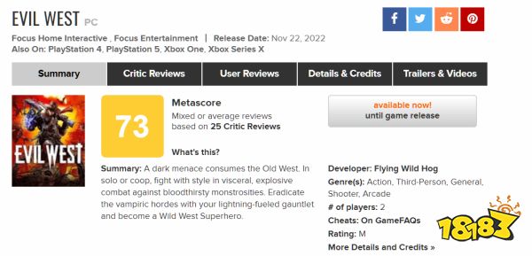 《暗邪西部》获M站73分：虽然不完美但足够好玩_18183暗邪西部专区