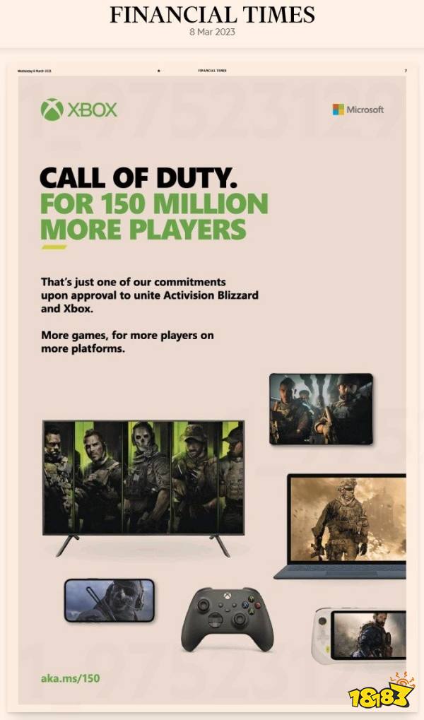 微软打广告宣传收购动视好处：COD将向1.5亿多玩家开放_18183.com