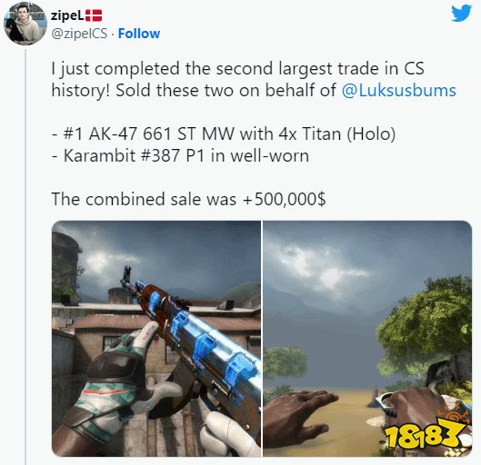 玩家完成《CS：GO》第二大交易！武器皮肤卖出343万元_18183.com
