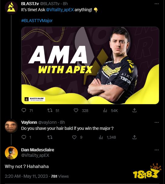 apEX：如果Major夺冠，我就剃光头