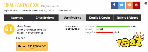 《FF16》M站用户评分跌破7分!玩家怀疑恶意留评_18183.com