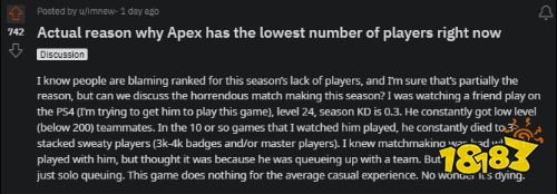 《APEX》热度下滑 内容创作者抨击游戏快要＂凉了＂_18183专区