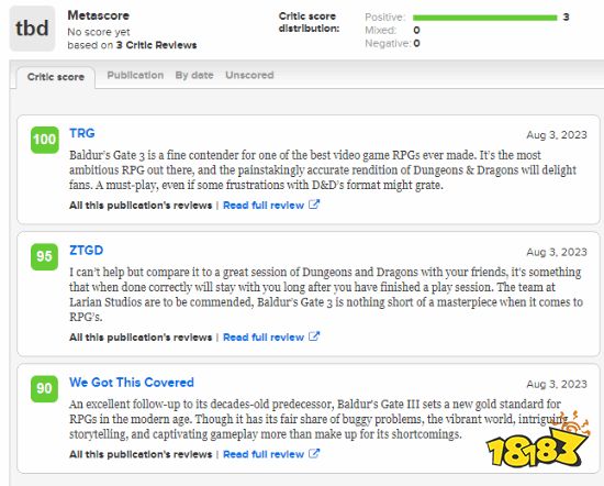 《博德之门3》M站首批评价：必玩的RPG作品！_18183.com