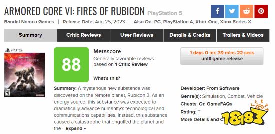 《装甲核心6》媒体评分解禁：配装自由度高 战斗颇具深度_18183专区