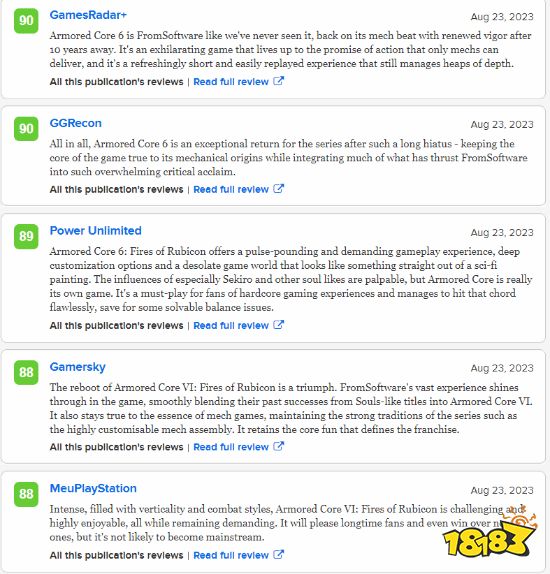 《装甲核心6》M站88分：配装自由度高 战斗颇具深度_18183.com