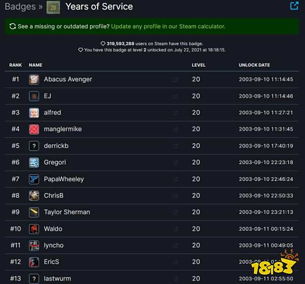 Steam上线20年 V社为原始粉添加20周年徽章_18183.com