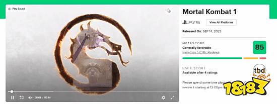 《真人快打1》M站均分85：该IP的创新之作_18183.com