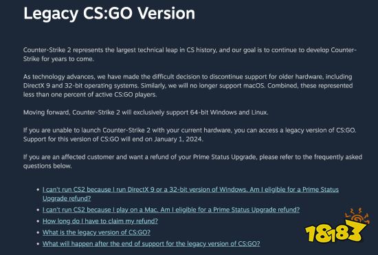V社：我们做了个艰难的决定 《CS2》不再支持老硬件 《CS:GO》明年停止支持 《CS2》已推出一段_18183.com