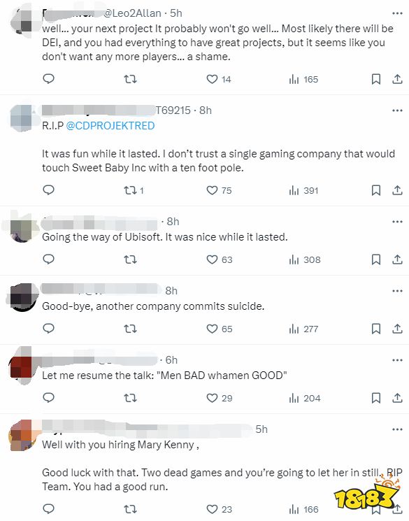 完了全完了！“女权组织”SBI知名粉头加入CDPR，评论区玩家都炸了！_18183.com