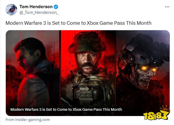 曝《使命召唤：现代战争3》本月加入XGP！COD玩家：坏了，涨价冲我来的！_18183.com