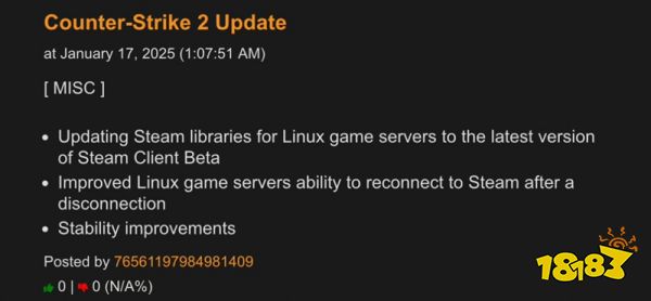 CS2资讯|0117更新：优化稳定性！_18183.com