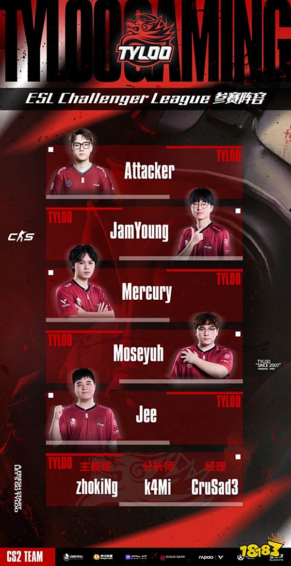 CS2资讯|TYLOO公布ECL挑战者联赛阵容_18183.com
